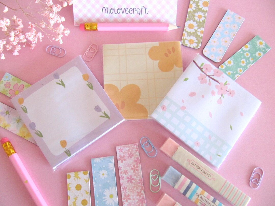 Memo Pad Journal Set, Notepad, Sticky Note Floral Sakura, Magnetic ...
