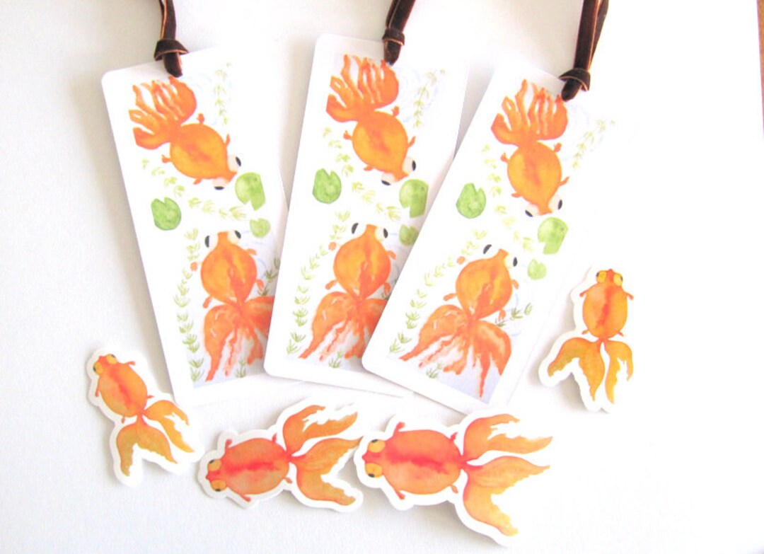 Goldfish Bookmark, Goldfish Sticker Set, Goldfish Set, Goldfish Cards ...