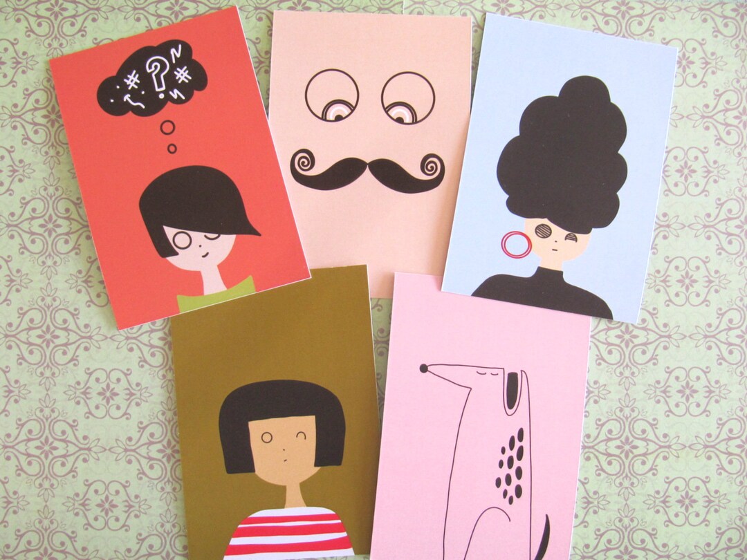 Card Set, Art Cards, Decorative Cards, Art Cards, Gift for Women, 5 ...