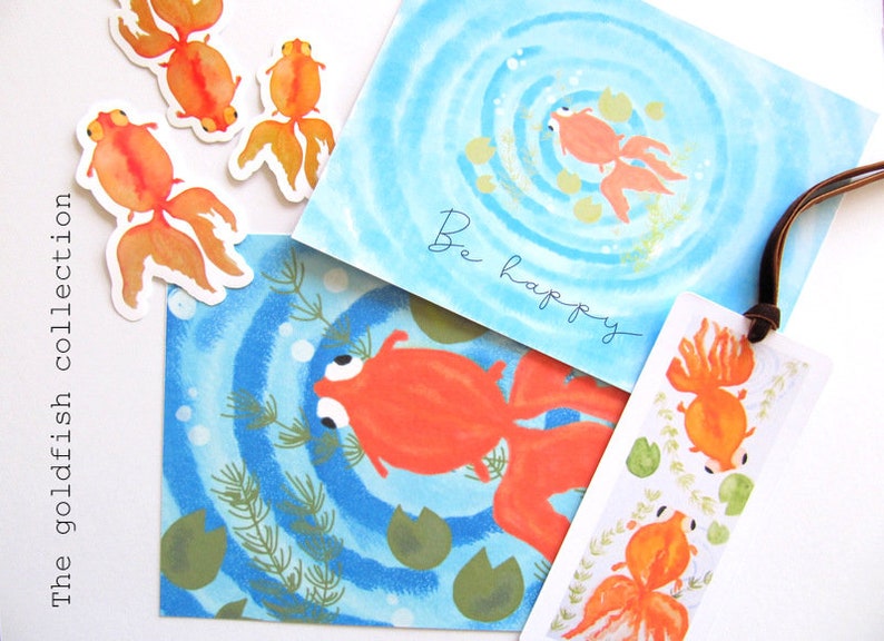 Goldfish Bookmark, Goldfish Sticker Set, Goldfish Set, Goldfish Cards ...
