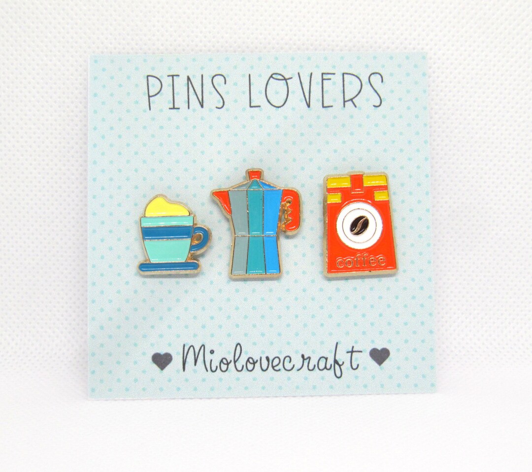 Enameled Brooches Coffee Set, Pins Set Coffee, Enamel Brooch, Gift for ...
