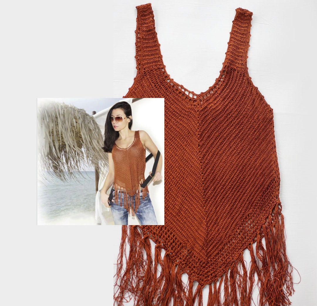 Crochet Rayon Cover up Beach Top Stretching Sexy Eyelet Summer Casual ...