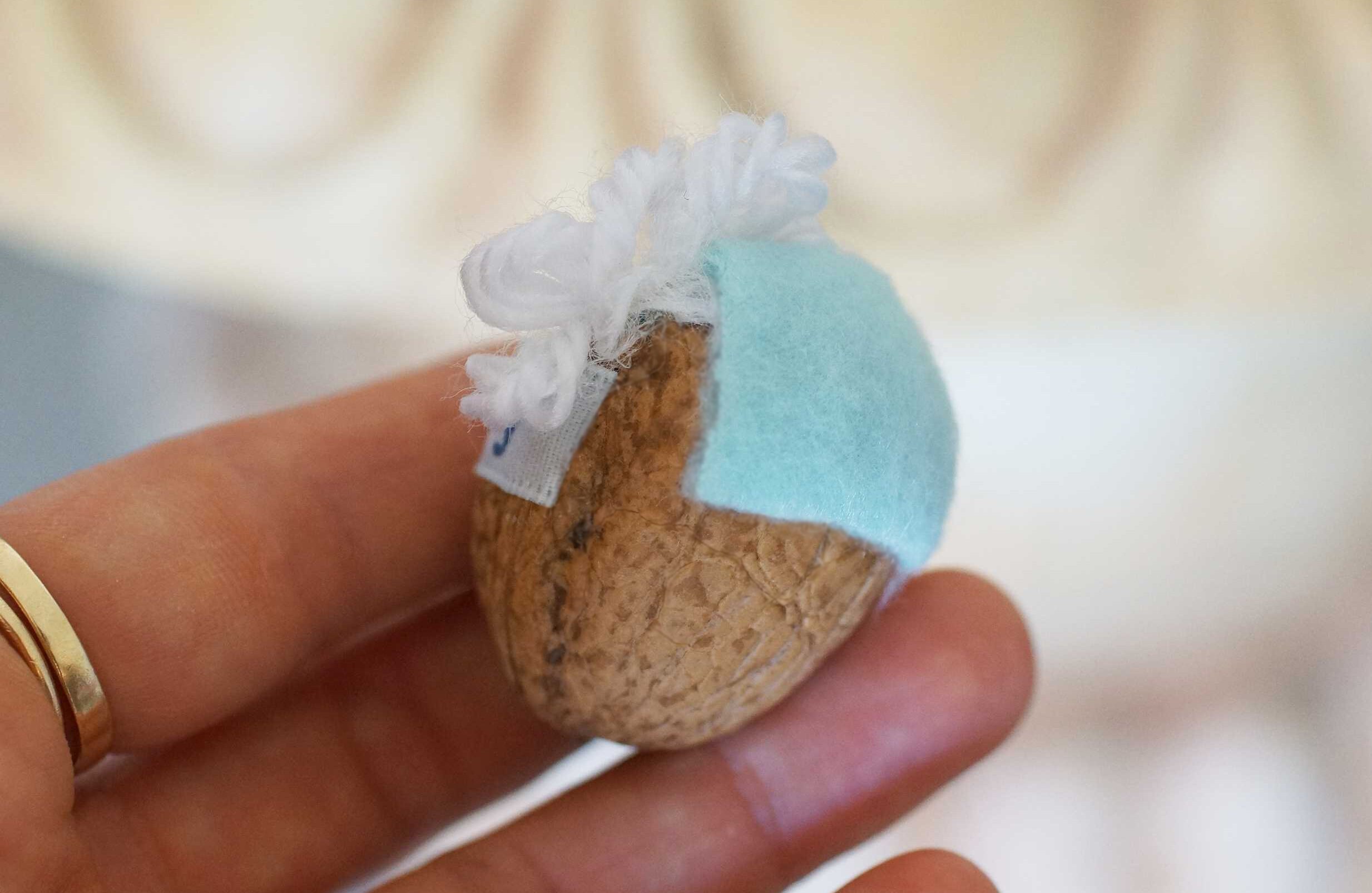 Baby Boy in Natural Walnut Shell Crib With Blue Blanket | Etsy