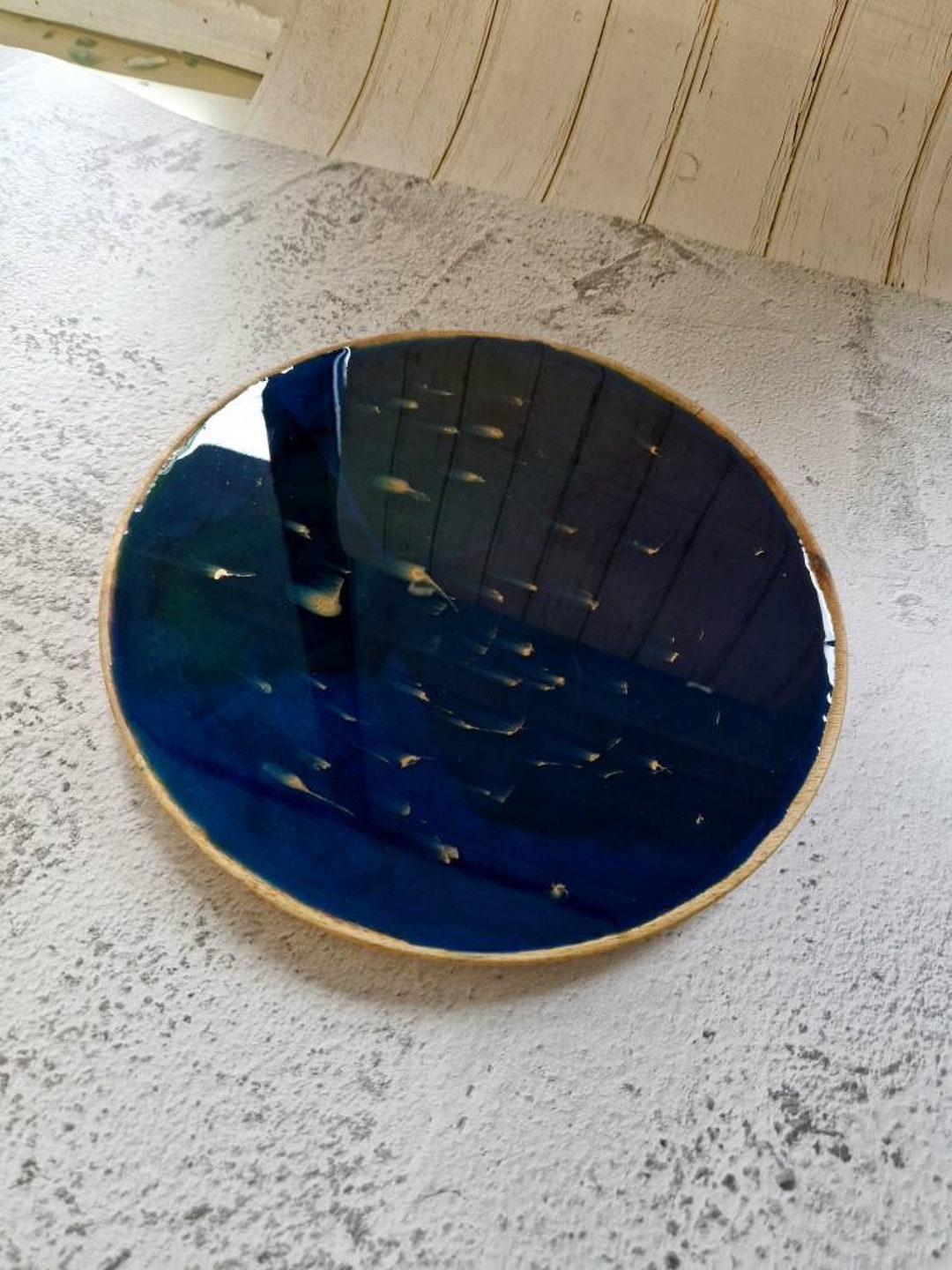 Resin Tray Epoxy Navy Blue and Gold Plate Wood Base - Etsy