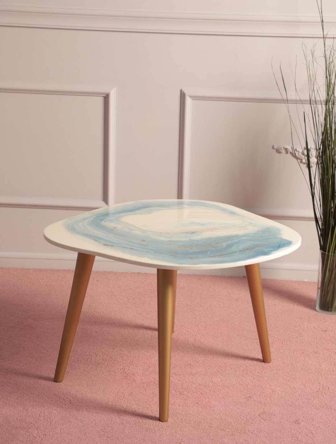 Resin Colored Coffee Table in Blue and White Marble Like - Etsy