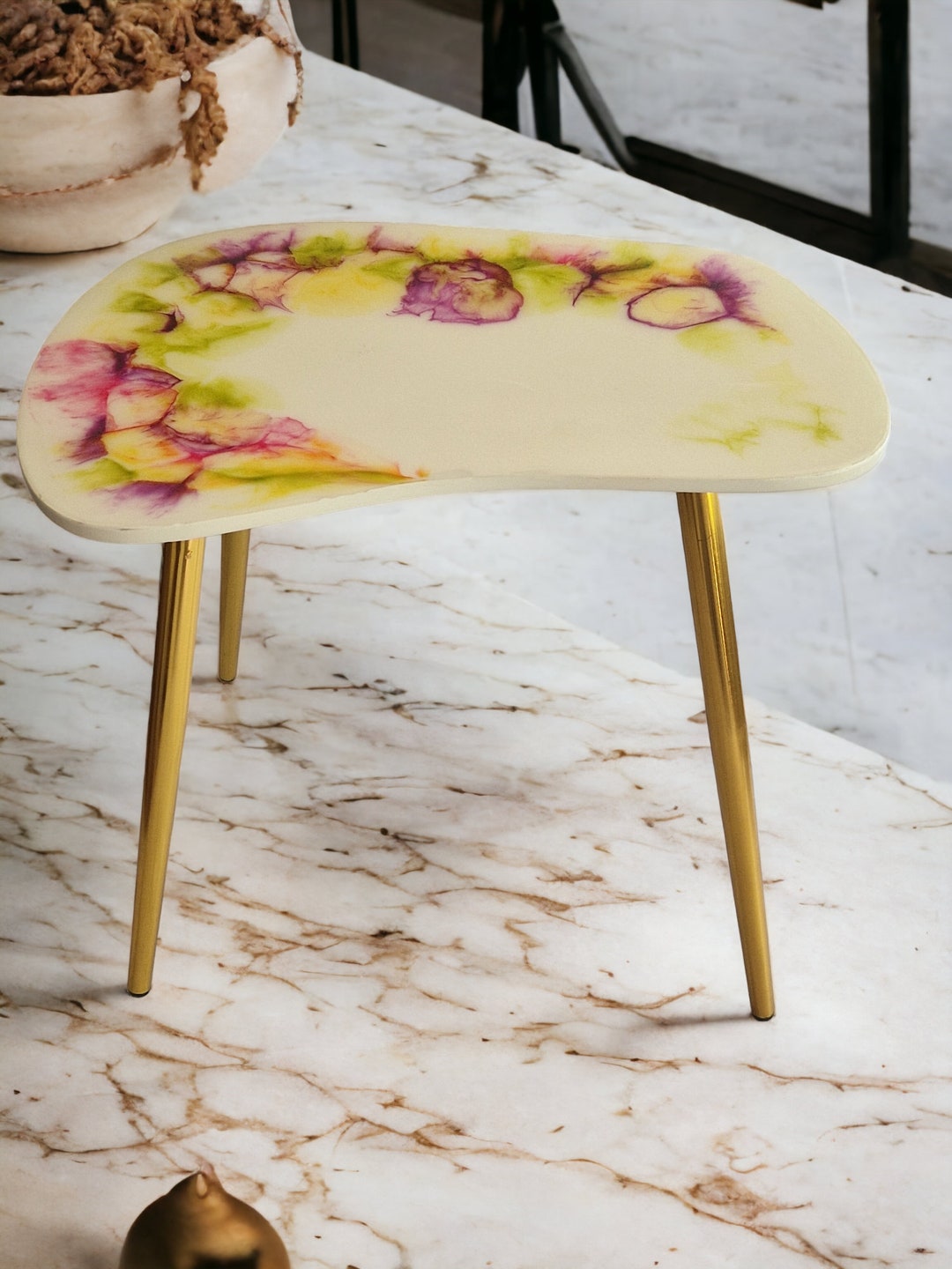 Resin Multi Colored Coffee Table in White, Green, Yellow, Violet With ...