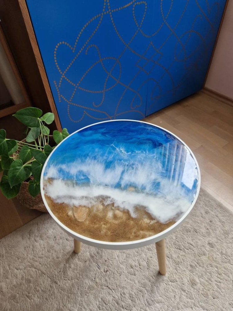 Resin Sea Table, Epoxy Ocean Table Decorated With Natural Sand and ...