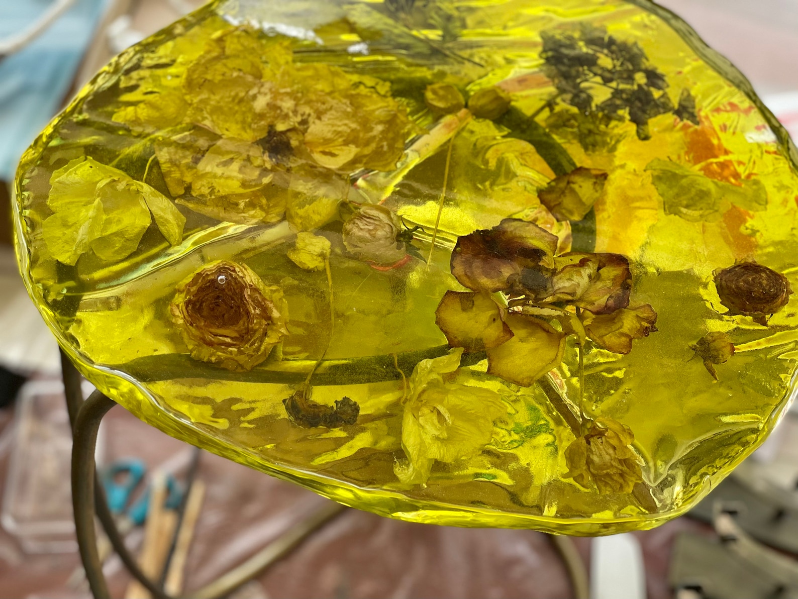 Resin Coffee Table With Embedded Flowers and Metal Leg - Etsy