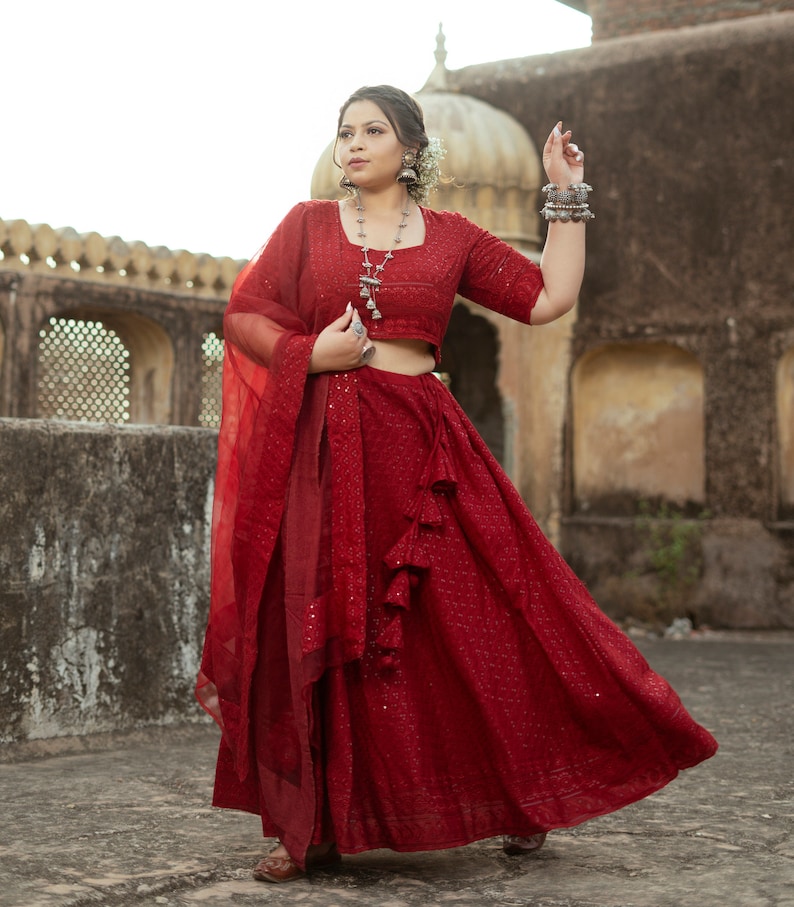 Plus Size Maroon Lehenga Choli For Women Indian Lehangas Party Wear Lengha Cholitraditional