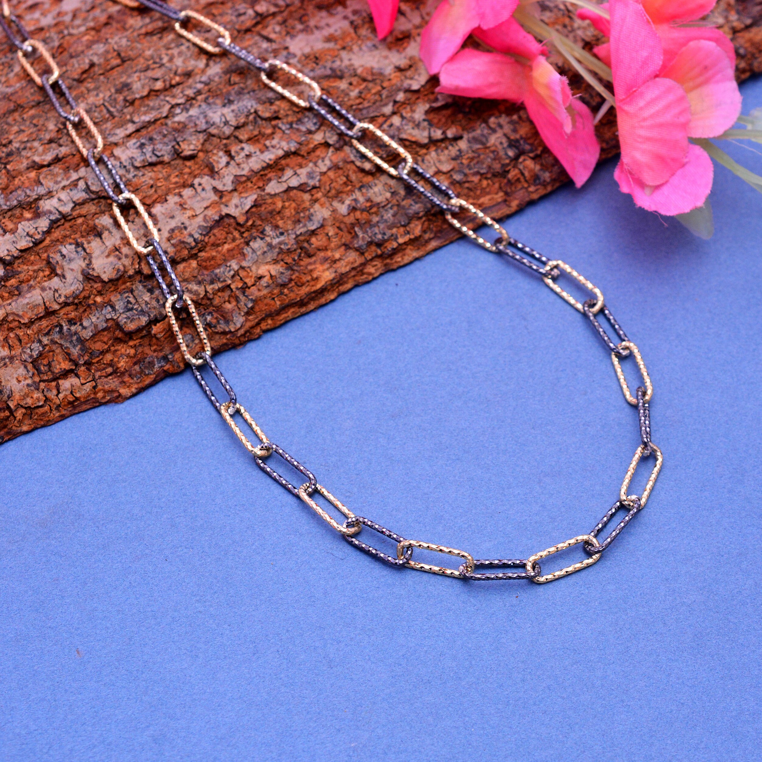 Two Tone Paperclip Chain,paper Clip Chain,layering Necklace,rectangle ...