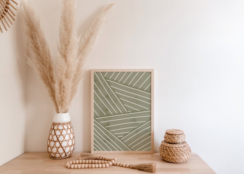 Sage Green Modern Line Drawing Abstract Line Pattern Art - Etsy