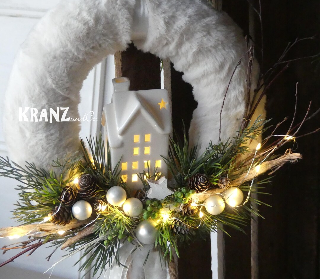 Türkranz Winterkranz • LICHTHAUS • Fellkranz Weihnachten Mit ...
