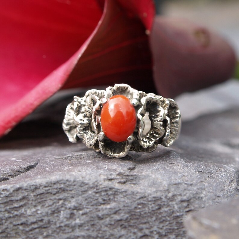 Vintage Designer Sterling Silver & Coral Ring Size R or 8 3/4 US. - Etsy UK