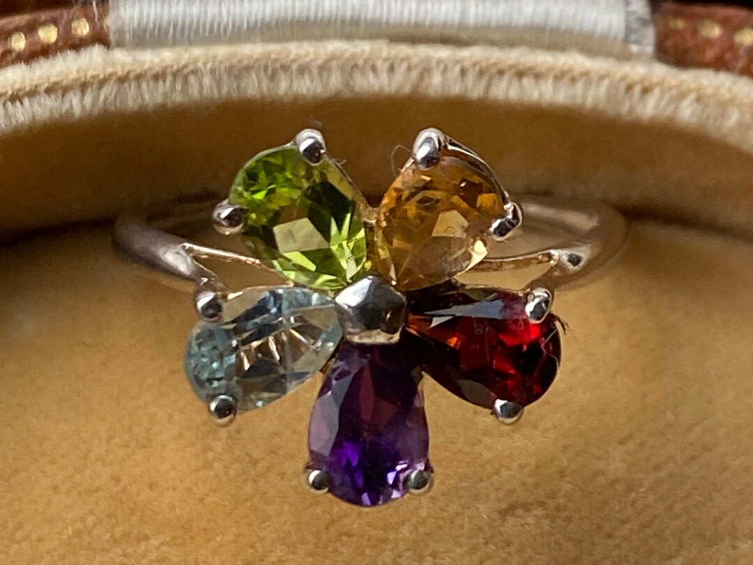 Sterling Silver Flower Ring With Multi Gems Size N or 6 3/4 US. - Etsy UK