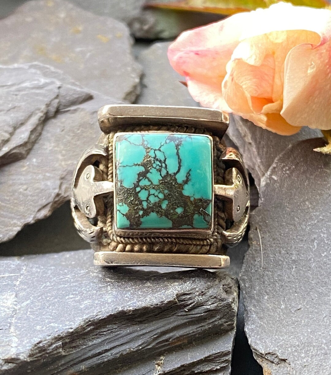 Vintage Navajo Sterling Silver and Turquoise Thunderbird Ring - Etsy