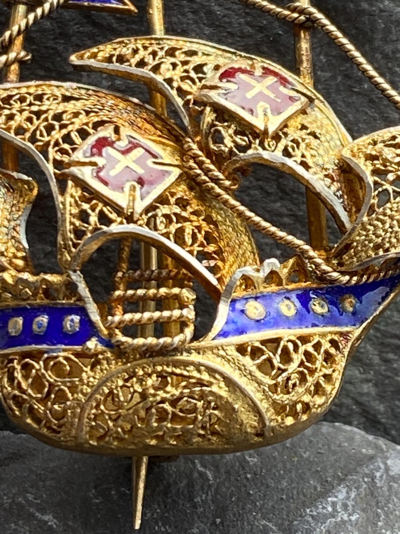 Vintage Vermeil Filigree Boat With Enamel Detail. - Etsy