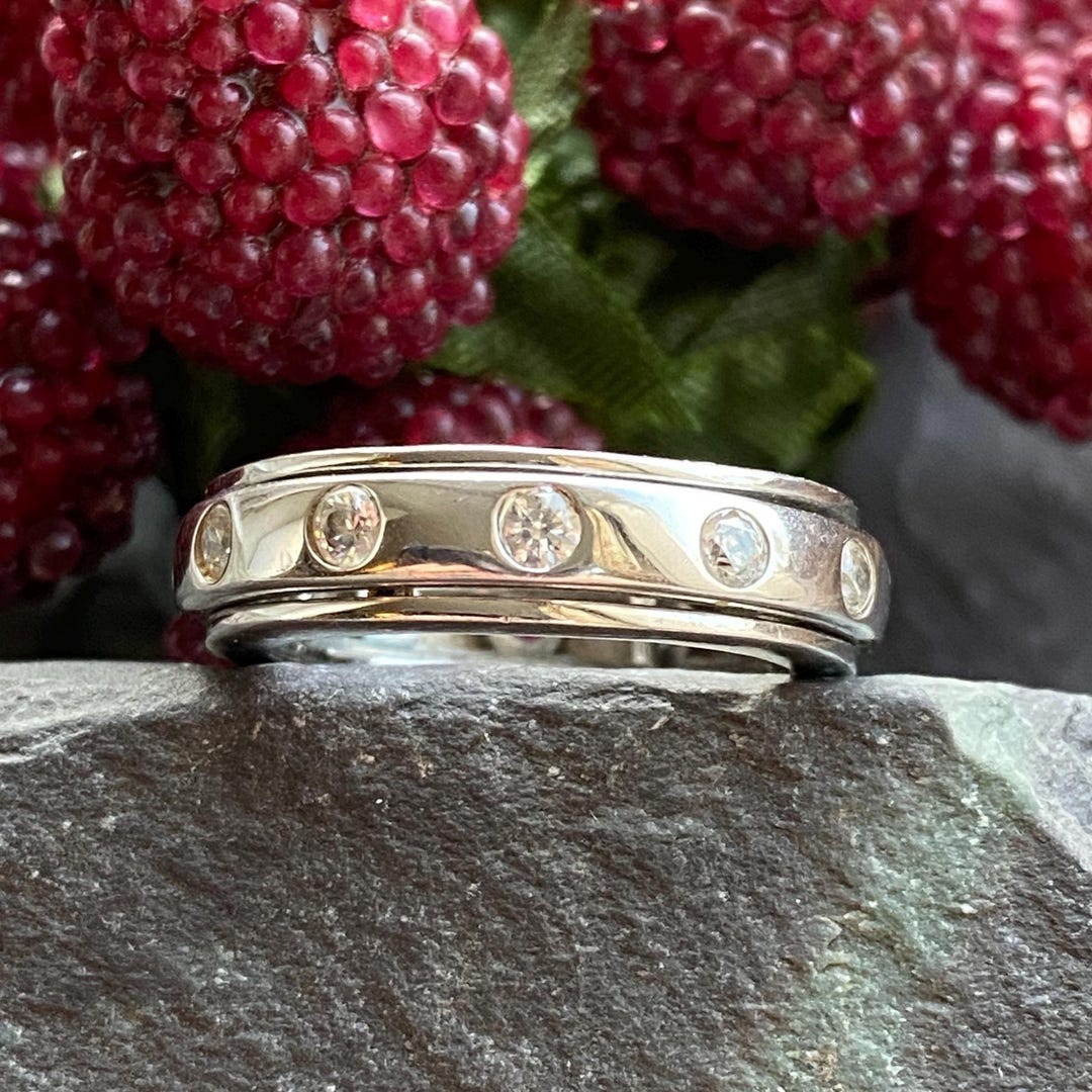 Silver Spinner Fidget Ring Set With Cubic Zirconia Size P or 7 3/4 US ...