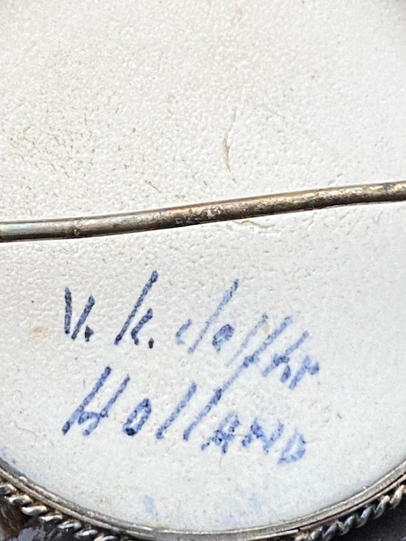 Vintage Hand Painted Signed Silver Delft Ceramic Broo… - Gem