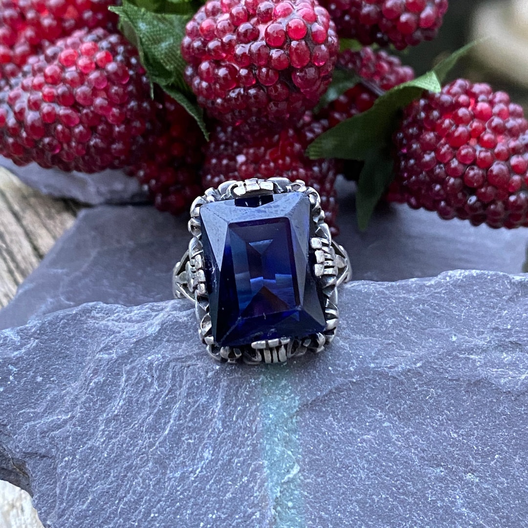 Vintage Silver & Sapphire Paste Ring Size P or 7 3/4US - Etsy UK