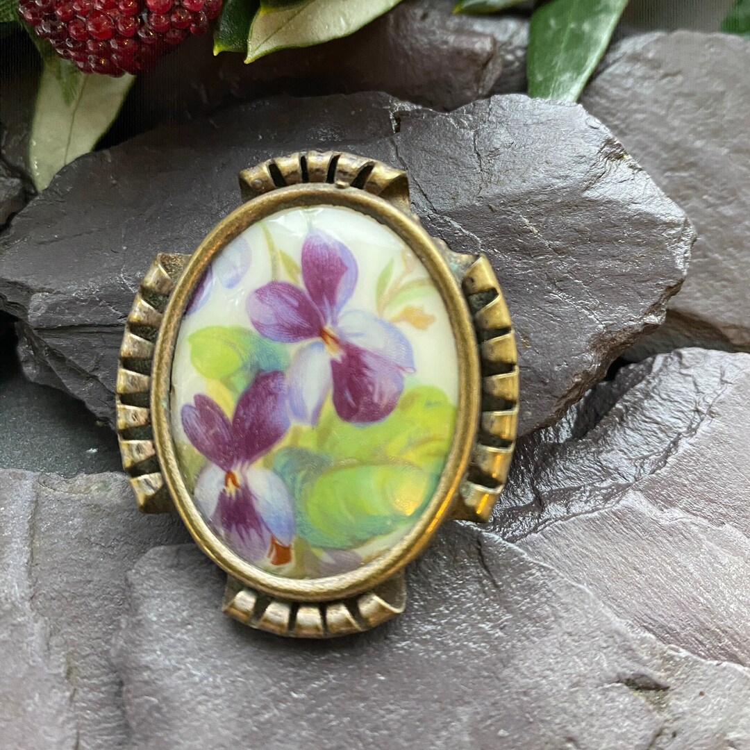 Vintage Costume Jewellery Ceramic Plaque Brooch of Violets. - Etsy