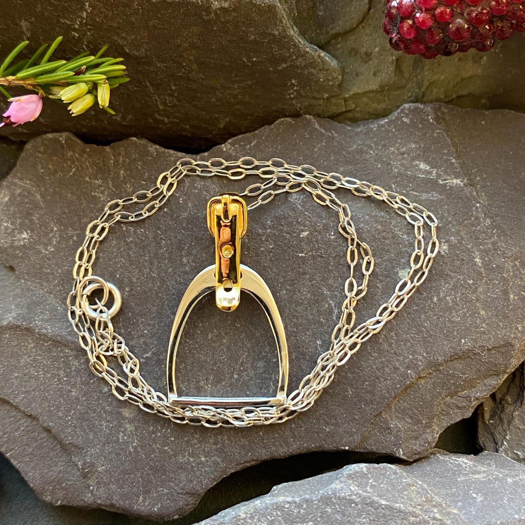 Silver & Vermeil Stirrup Pendant and Chain Equestrian Necklace. - Etsy