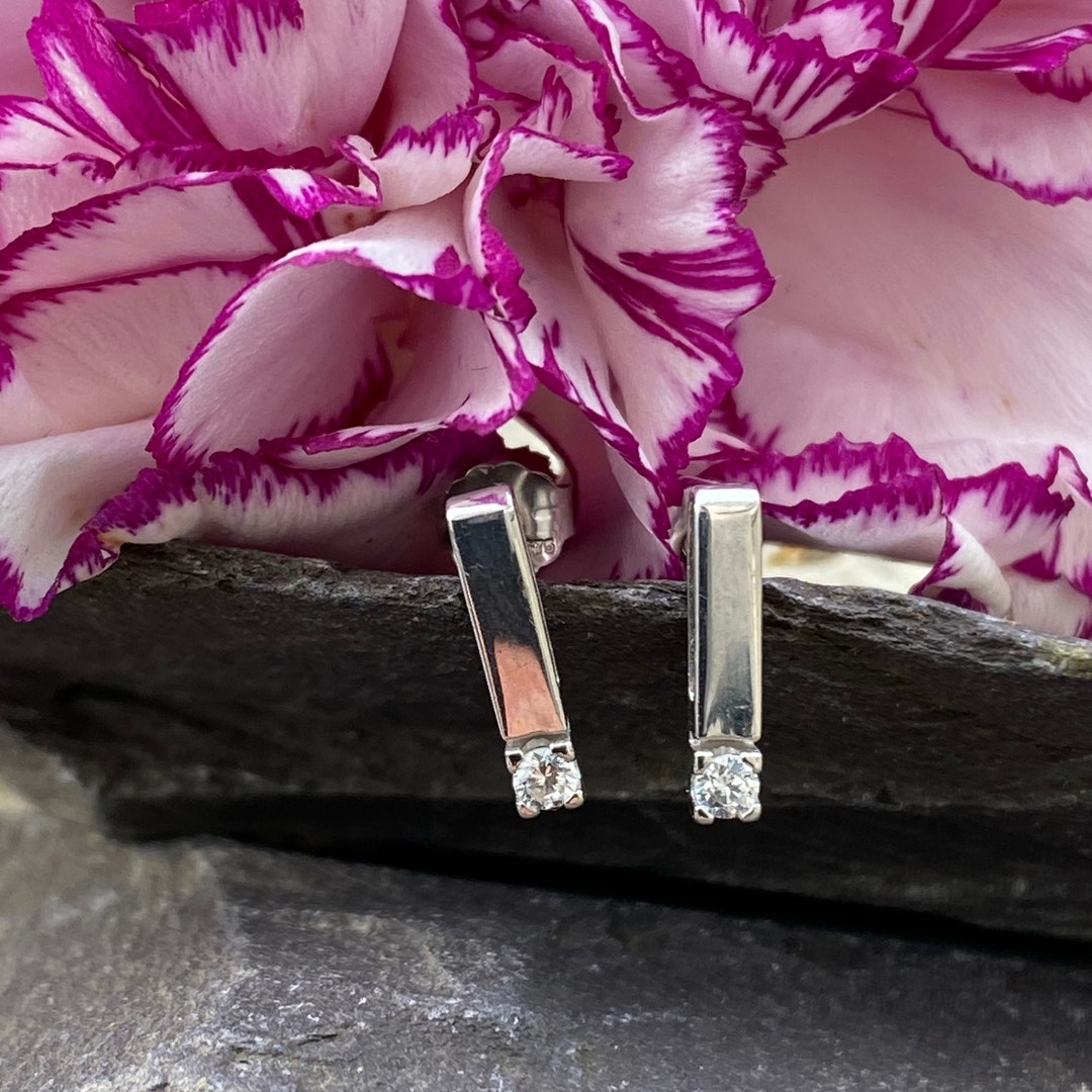 9ct White Gold Smart Stud/drop Earrings - Etsy