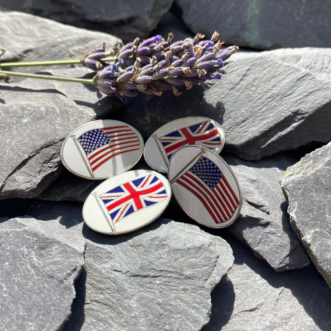 Silver & Enamel Cufflinks UK and US Flags. - Etsy