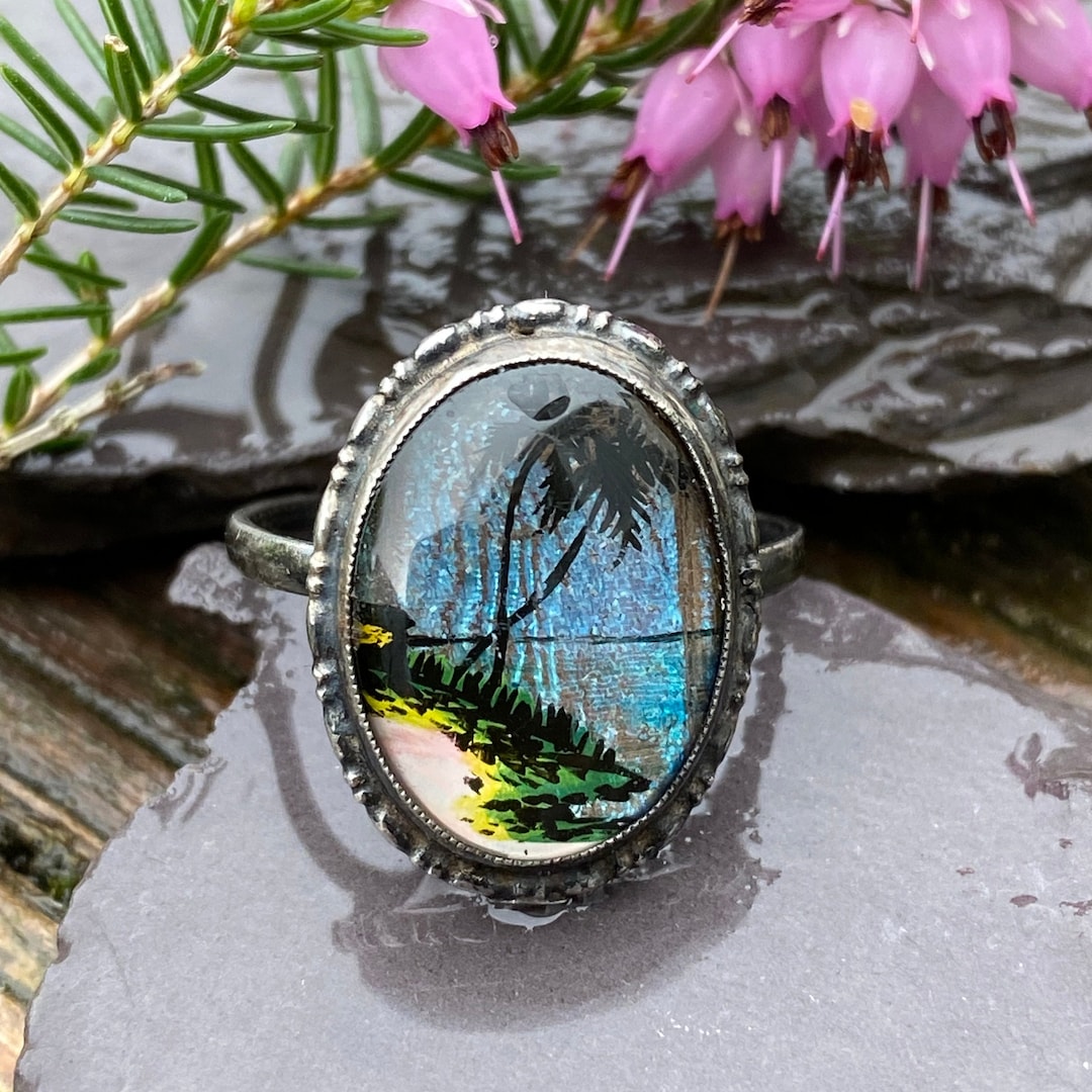 Art Deco Vintage Painted Butterfly Wing Ring Size P or 7 3/4 US - Etsy