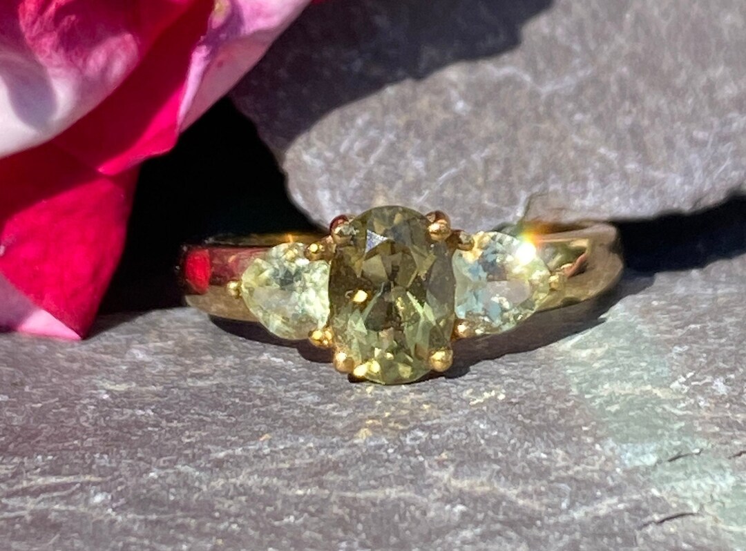 9ct Gold Scapolite Ring With Green Quartz Accents - Size K 1/2 - Etsy UK