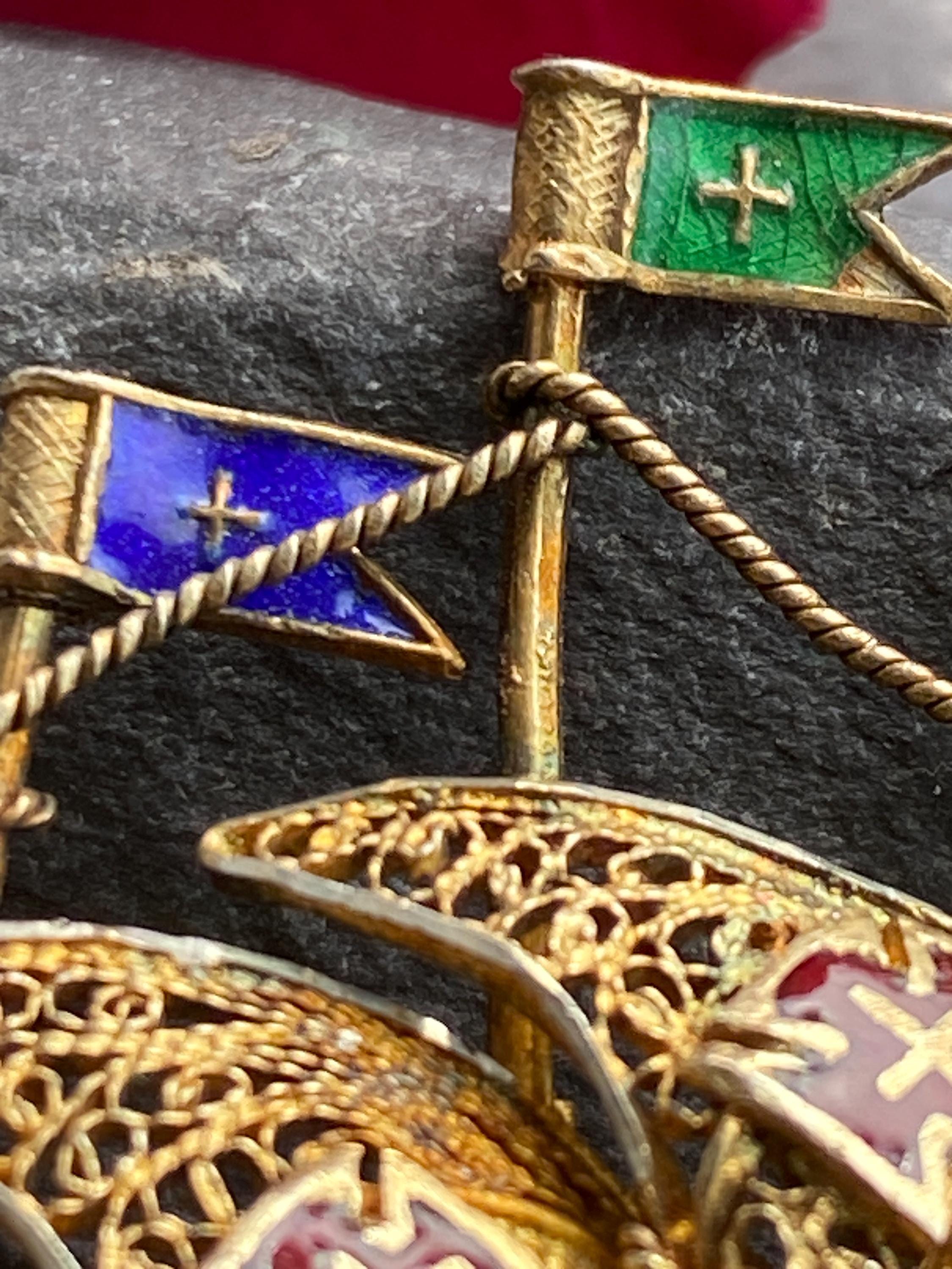 Vintage Vermeil Filigree Boat With Enamel Detail. - Etsy