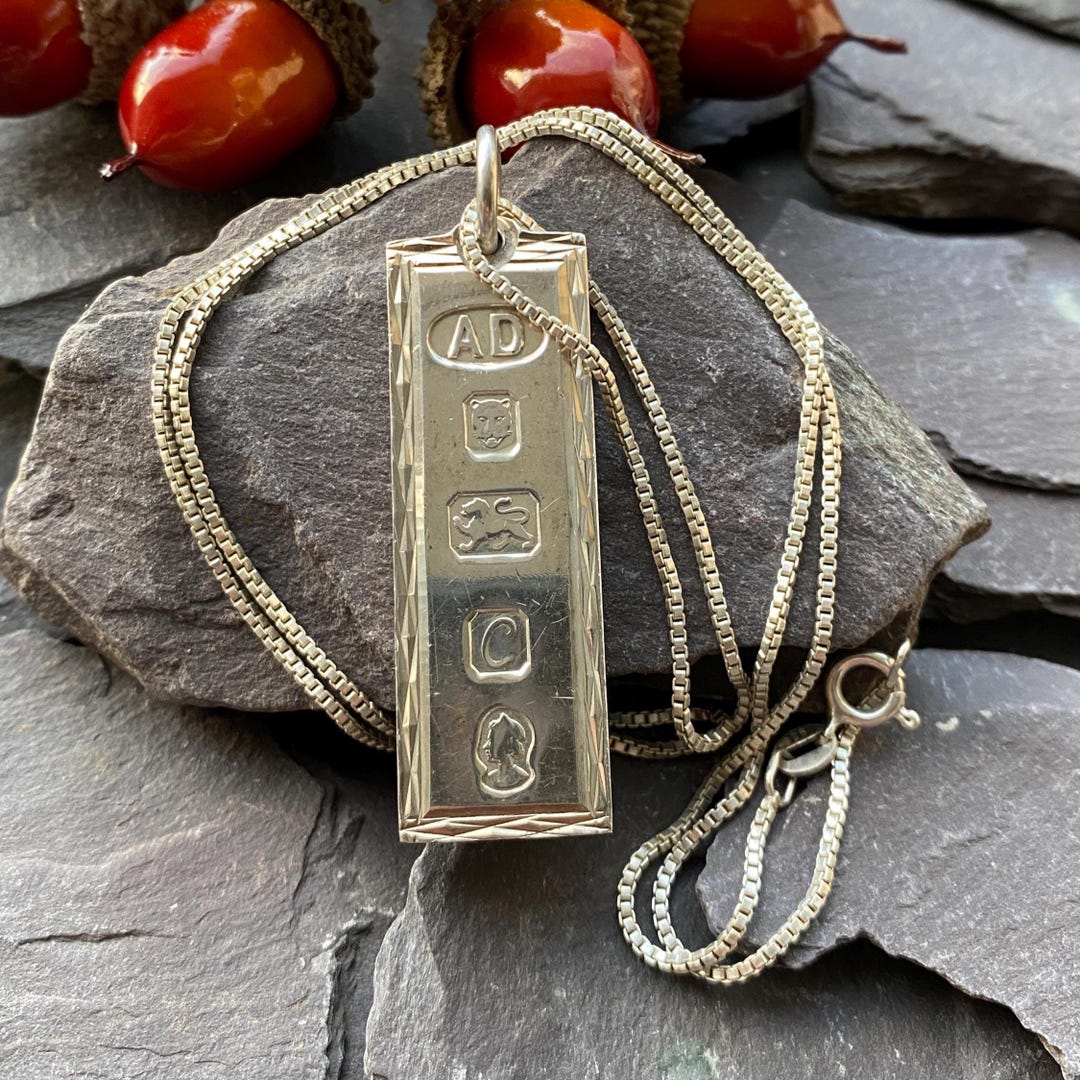 Vintage Solid Silver Ingot & 21 Inch Box Chain. - Etsy