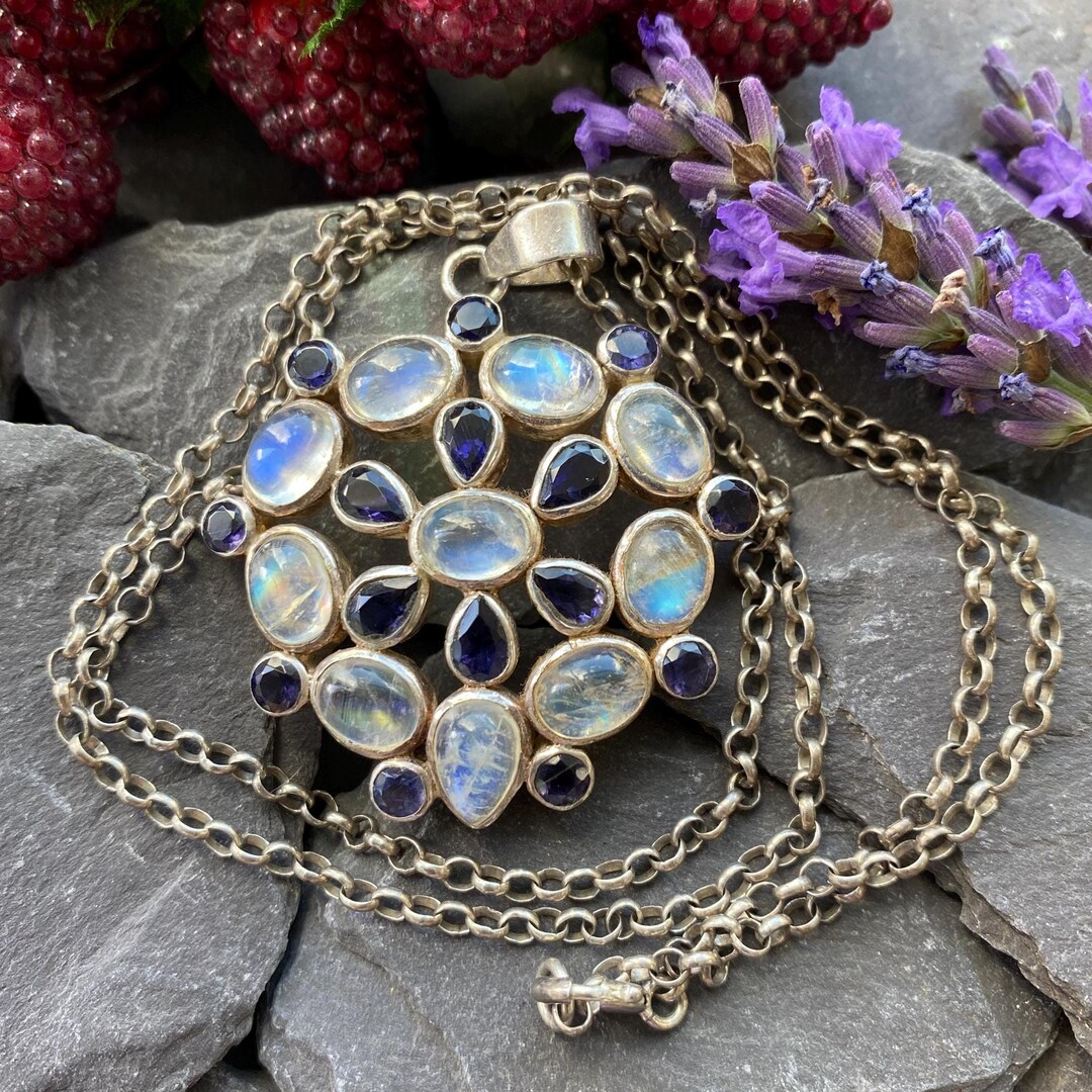 Silver Spectrolite & Iolite Pendant and 23 Inch Chain. - Etsy