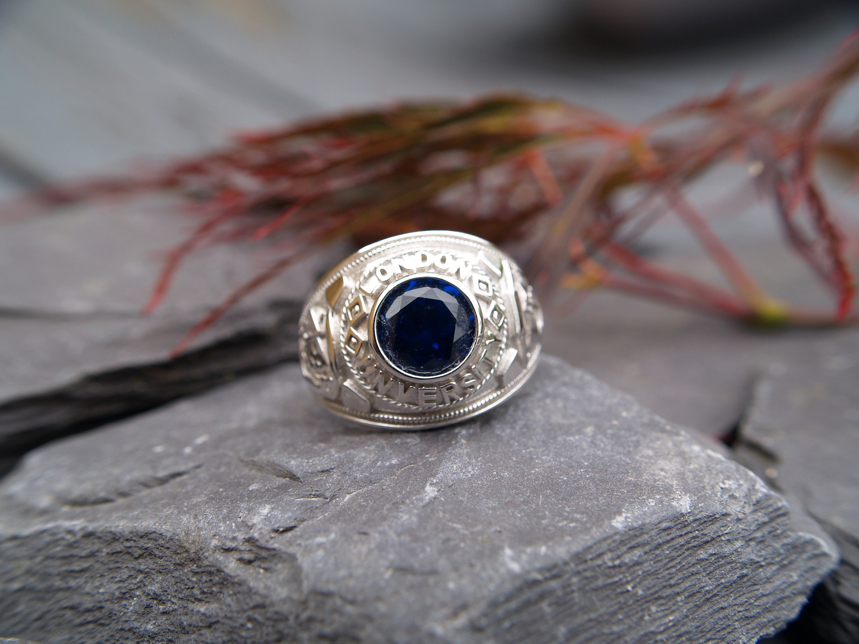 Sterling Silver 'college' Ring Set With Blue Cubic - Etsy