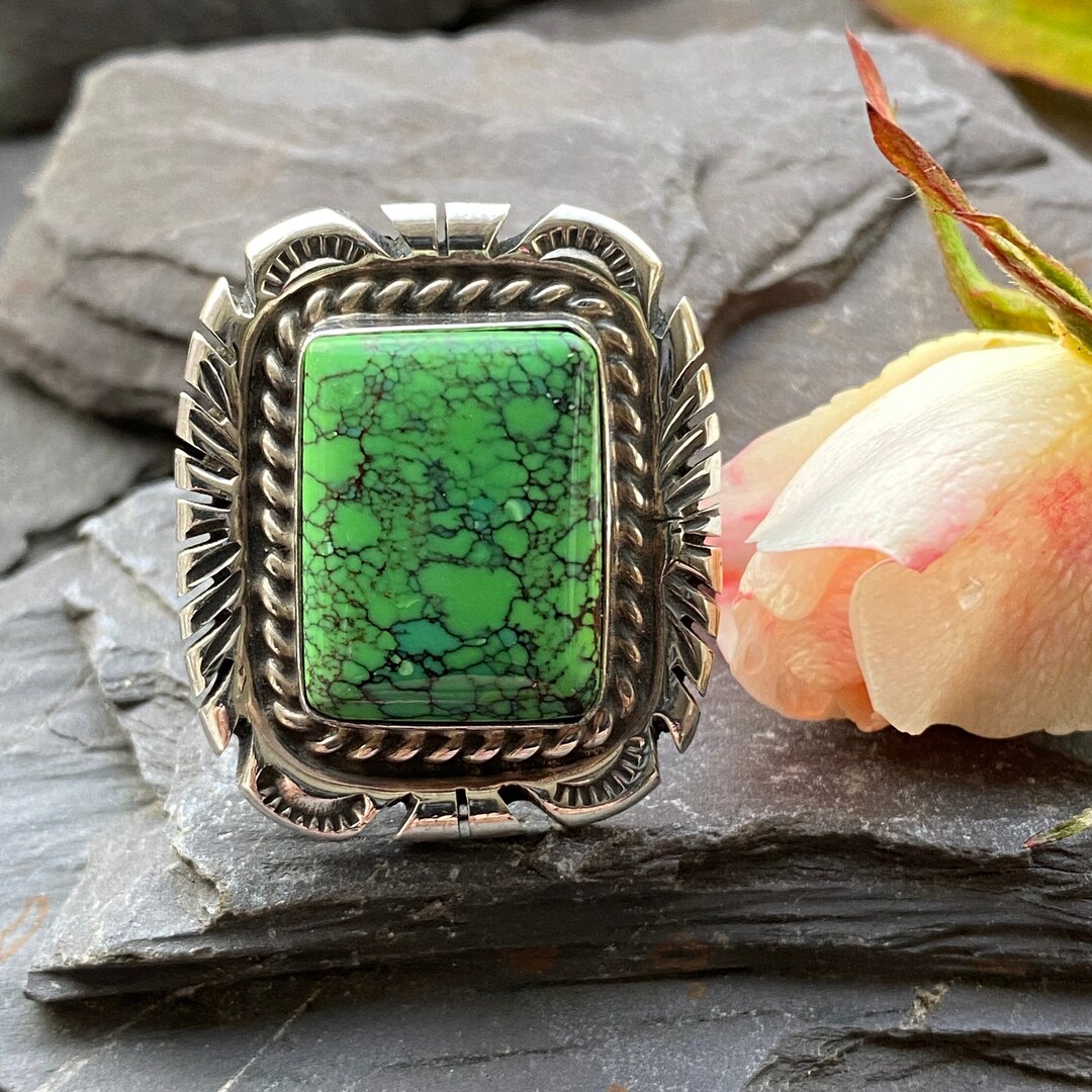 Vintage Sterling Silver & Turquoise Jon Mccray Navajo Ring Size O 1/2 ...