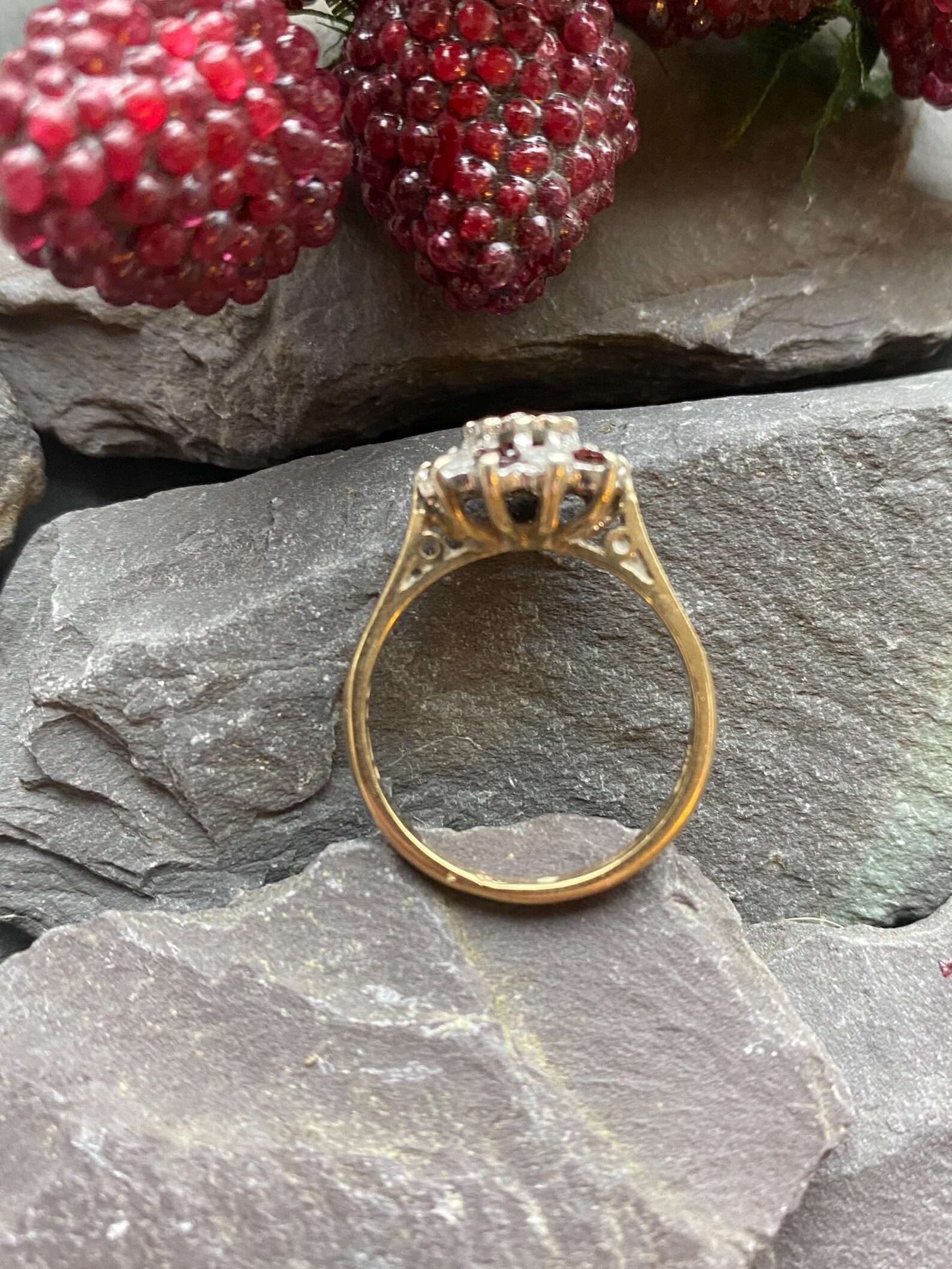 Vintage 9ct Garnet & White Spinel Cluster Ring Size P or 7 3/4 US. - Etsy