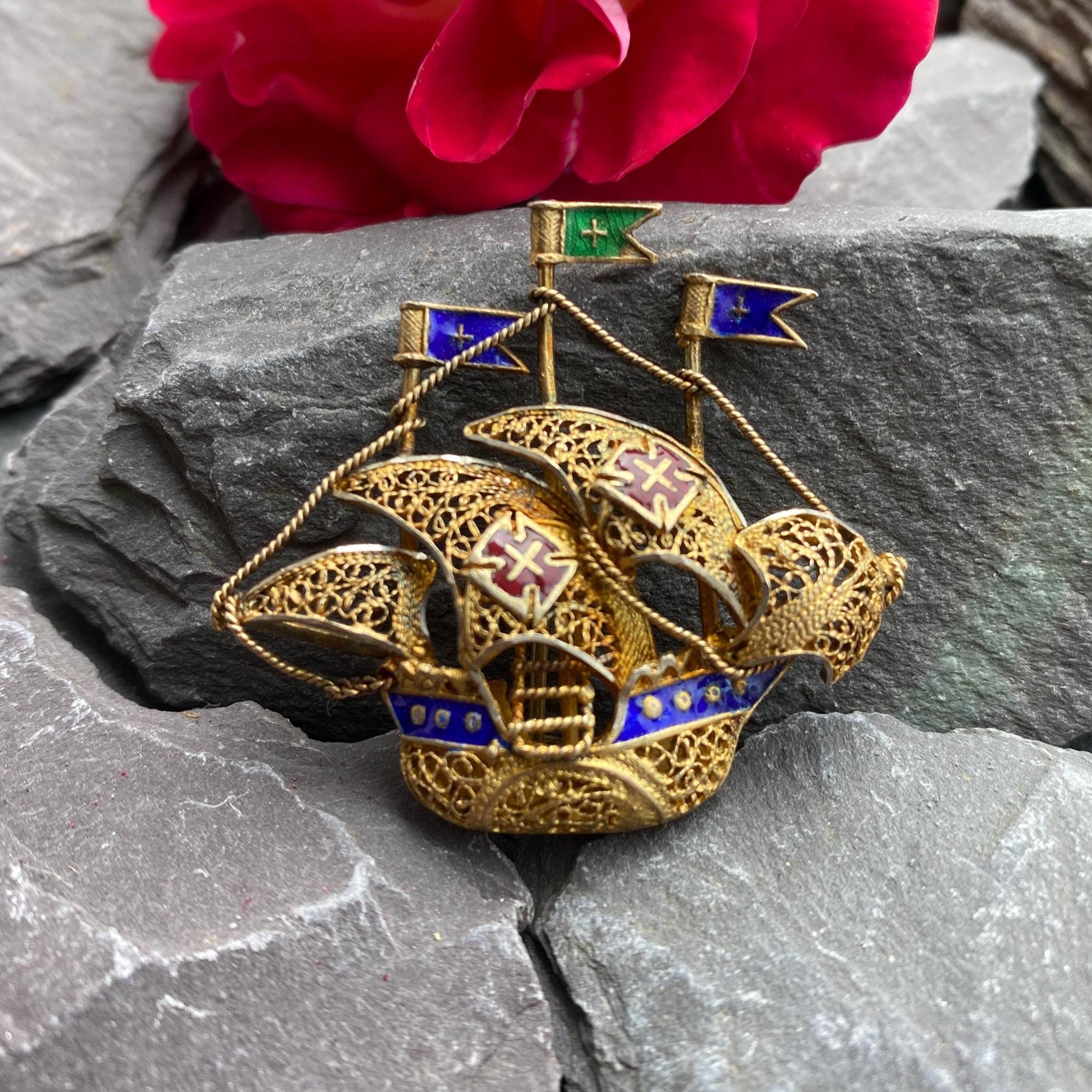 Vintage Vermeil Filigree Boat With Enamel Detail. - Etsy