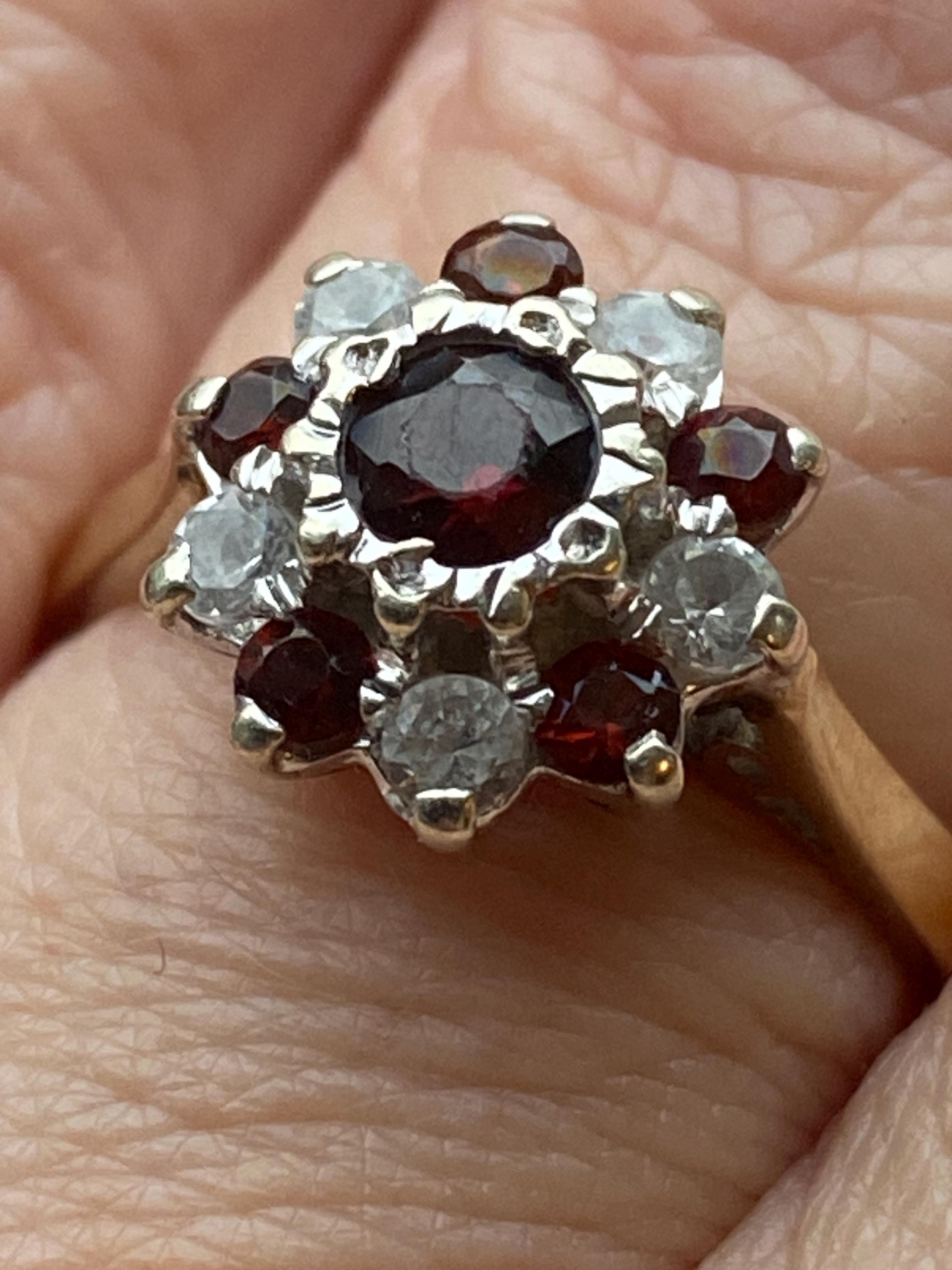 Vintage 9ct Garnet & White Spinel Cluster Ring Size P or 7 3/4 US. - Etsy