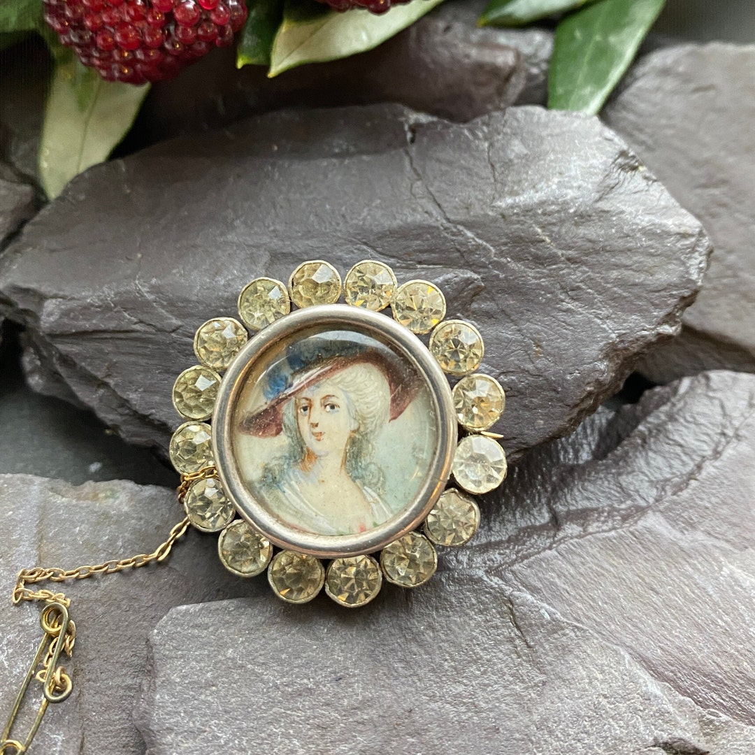 Victorian Silver Gilt & Paste Hand Painted Portrait Miniature Brooch ...