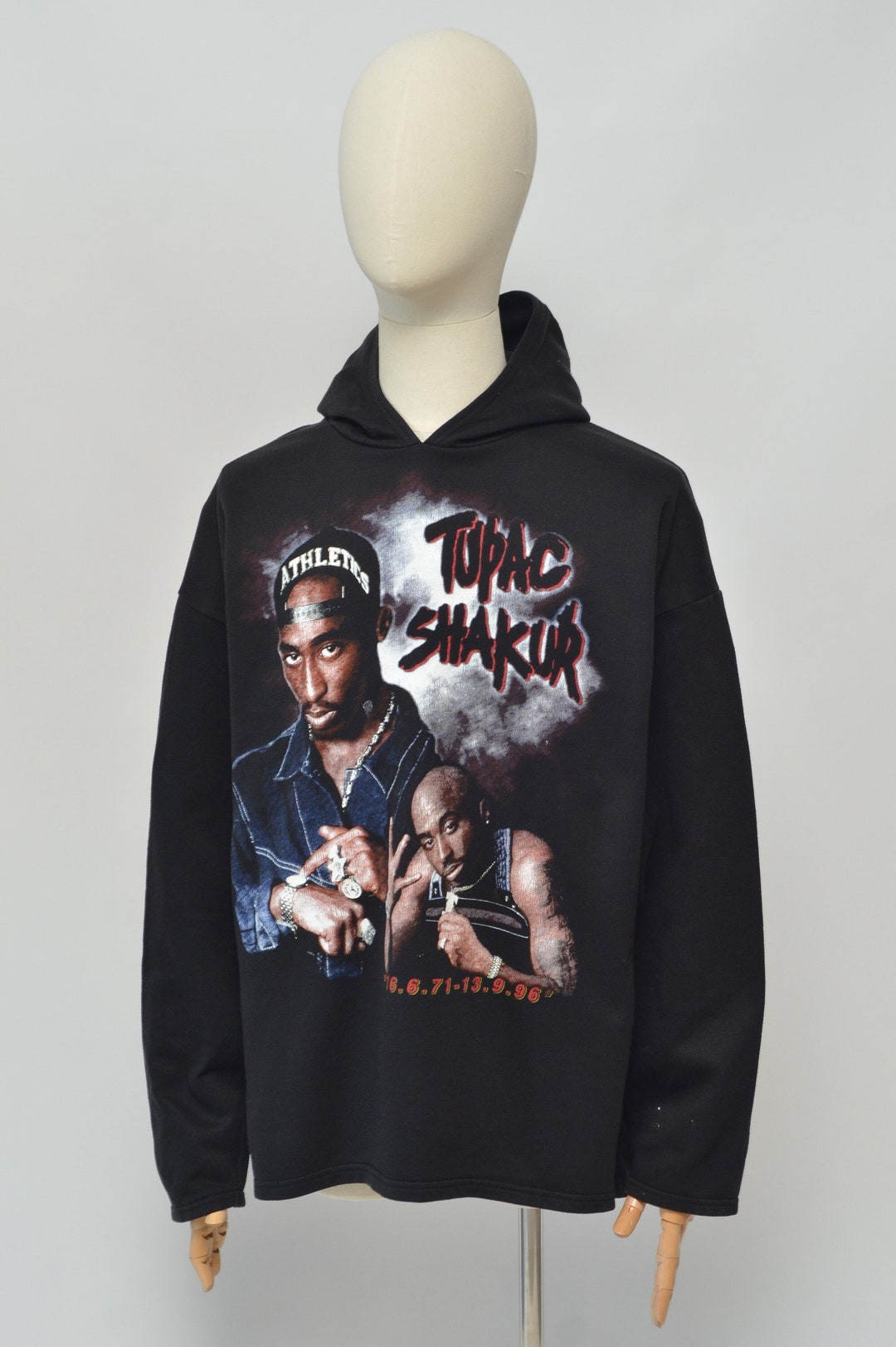 TUPAC SHAKUR 2PAC Vintage Retro 90's Men's Black Big Logo Rap Hoodie ...
