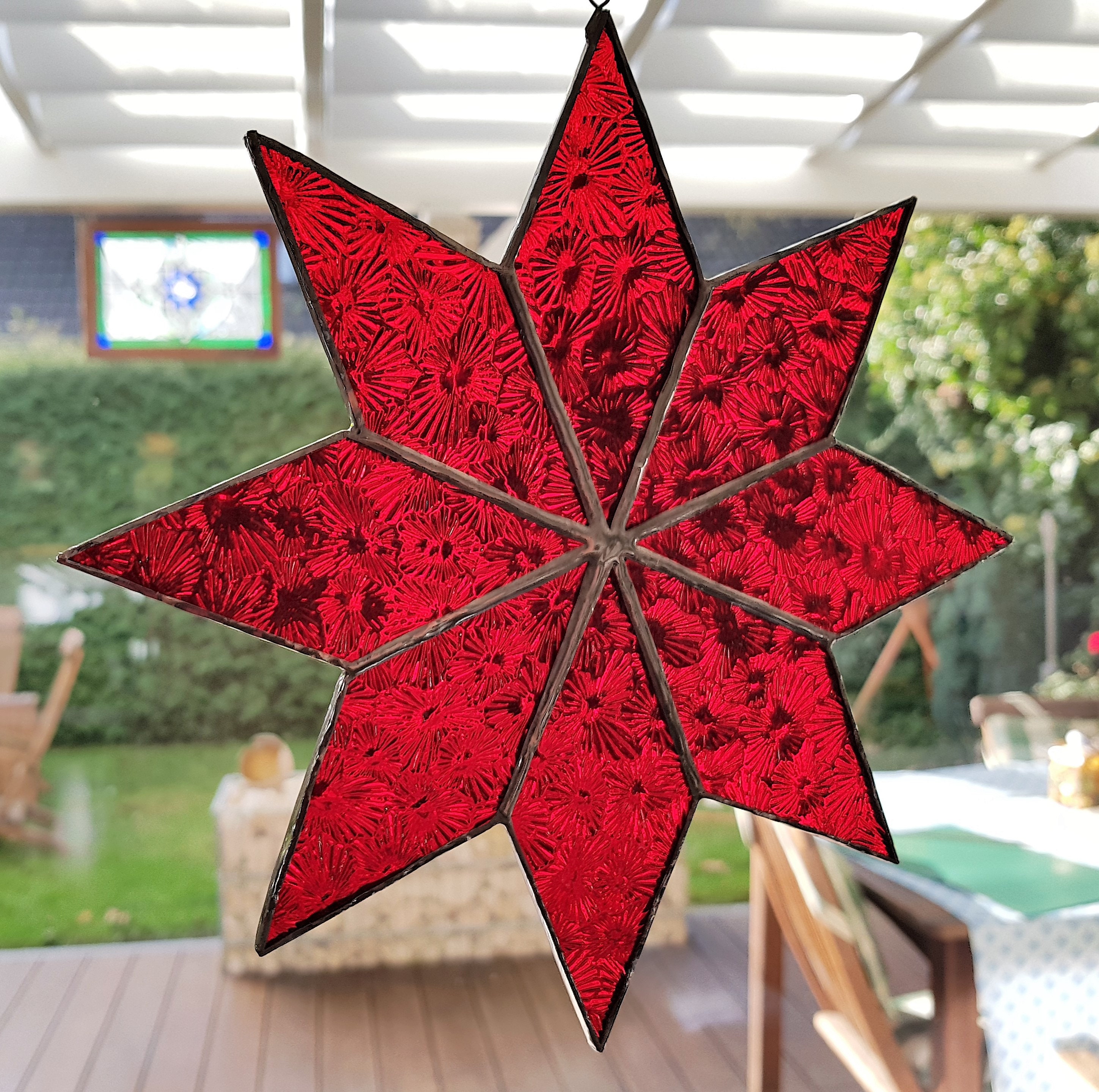 8-Zackiger Stern Größe L aus Buntglas rot - Etsy.de