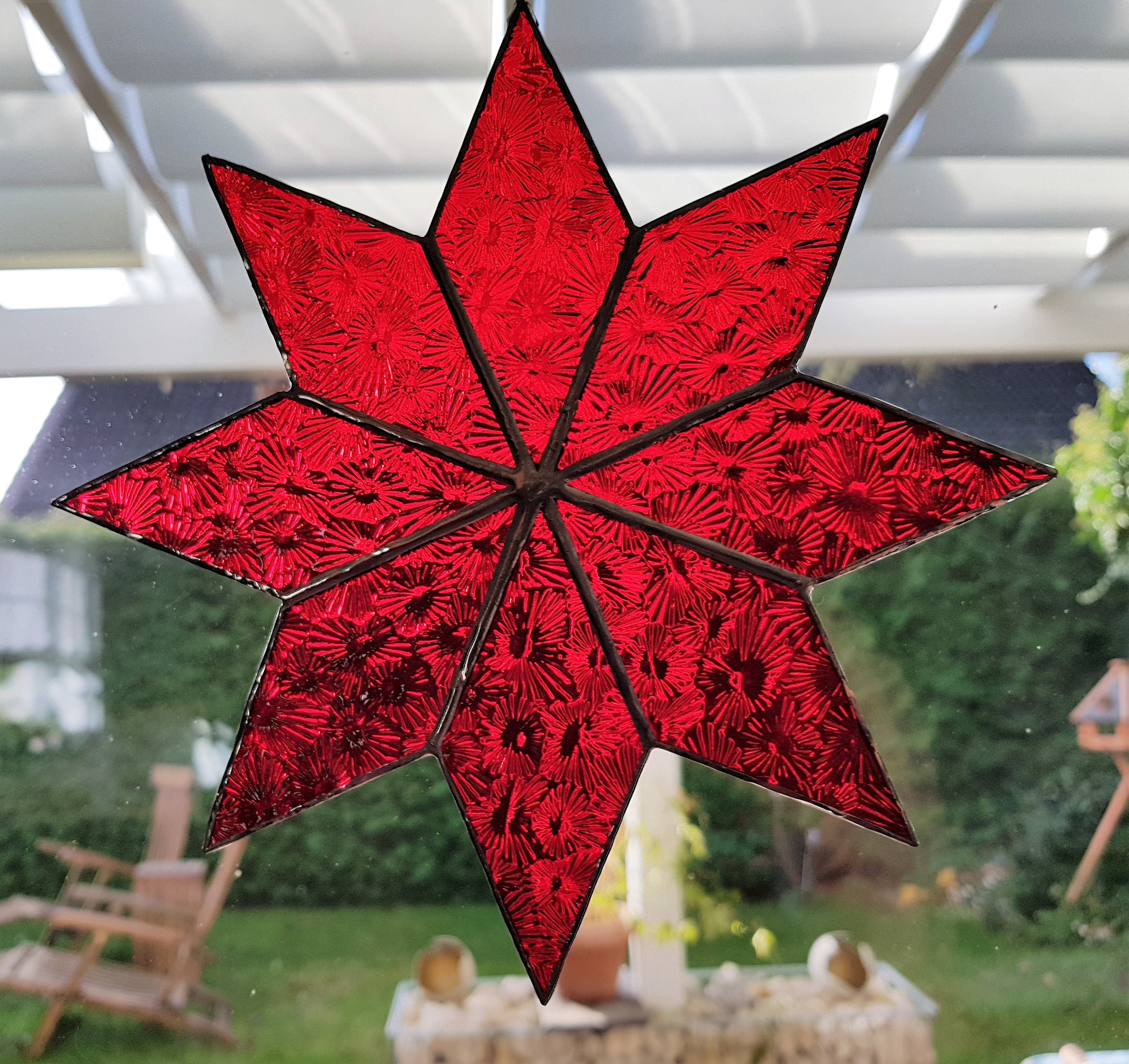 8-Zackiger Stern Größe L aus Buntglas rot - Etsy.de
