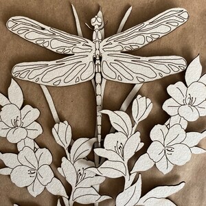 Chipboard Set of Dragonfly, Flowers and Reeds. Laser Cut Shapes of ...