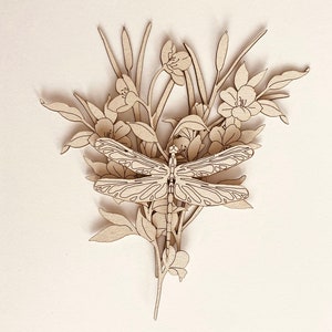 Chipboard Set of Dragonfly, Flowers and Reeds. Laser Cut Shapes of ...