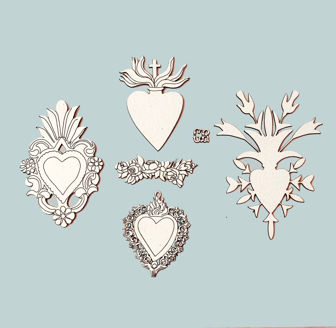 Sacred Heart Relics Kit. Laser Cutouts Shapes of Four Sacred Hearts ...
