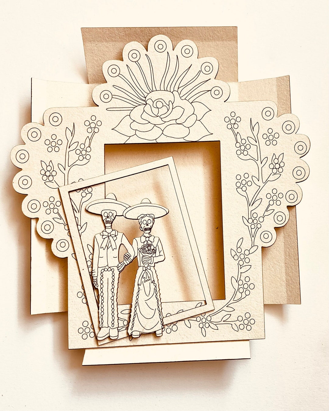 Mexican Laser Cut Shadow Box With a Couple of Skeletons. Mexican Folk ...