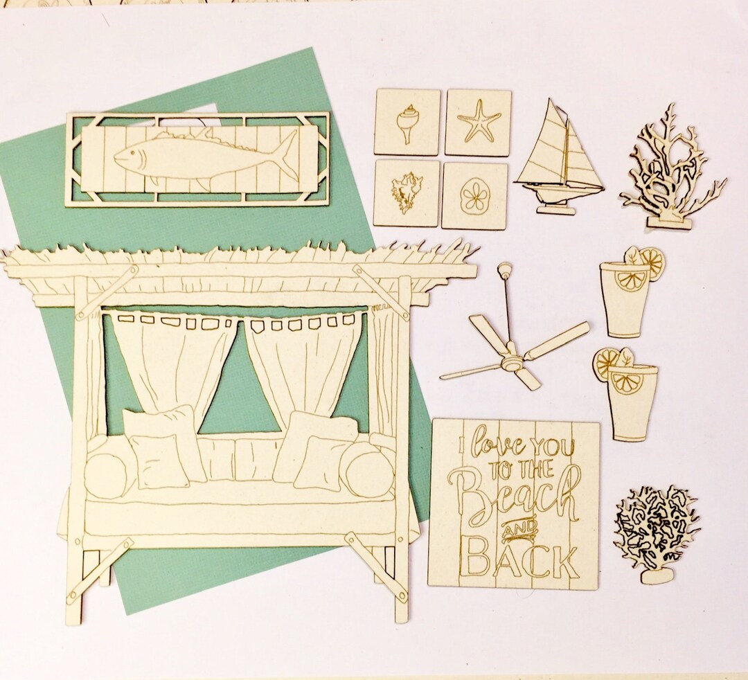 SVG Beach Laser Cut Chipboard File Set. Coastal Deck Chair, Pictures ...