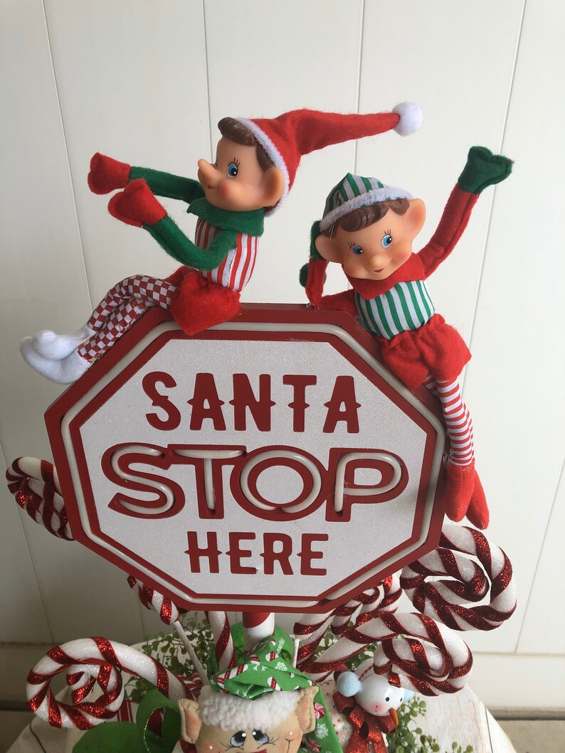 Christmas Centerpiece, Santa Stop Here Arrangement, Christmas ...