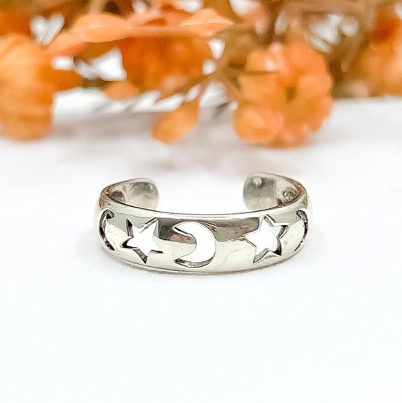 Moon Toe Ring Sterling Silver Stars Toe Ring Adjustable Toe - Etsy ...