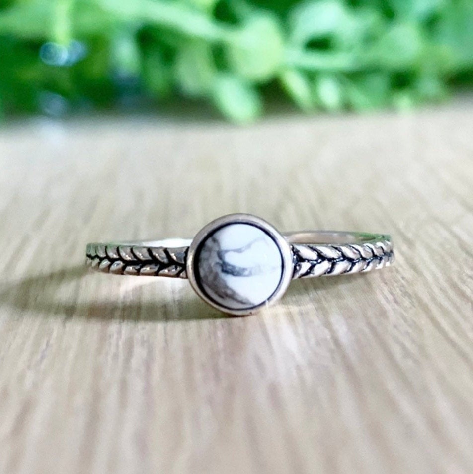 Howlite Ring 925 Sterling Silver Patterned Ring Tribal | Etsy