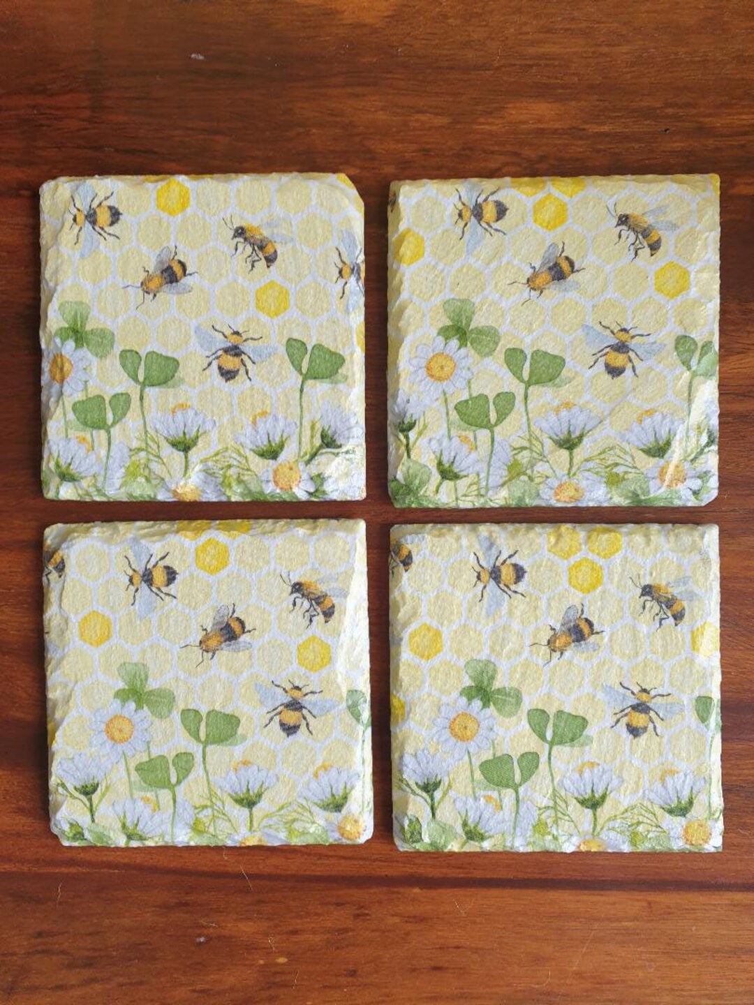 Bees Slate Coasters - Decoupage - Set of 2 or 4 - Etsy